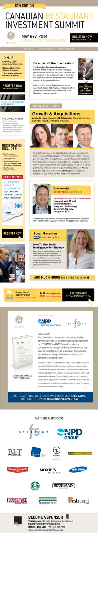 2014 Canadian Restaurant Investment Summit Eblast #2 | PDF