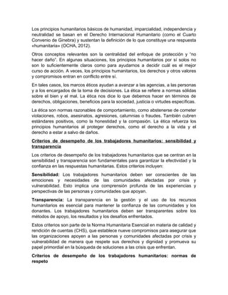 Criterios de Desempeño y Principios en la Intervención Humanitaria en ...