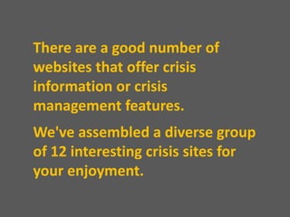Crisis and Disasters Website Roundup | PDF