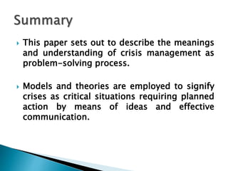 Crisis management and The Art of Problem Solving | PPTX