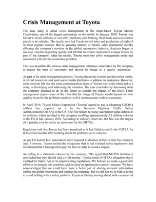 Crisis management at toyota | DOC