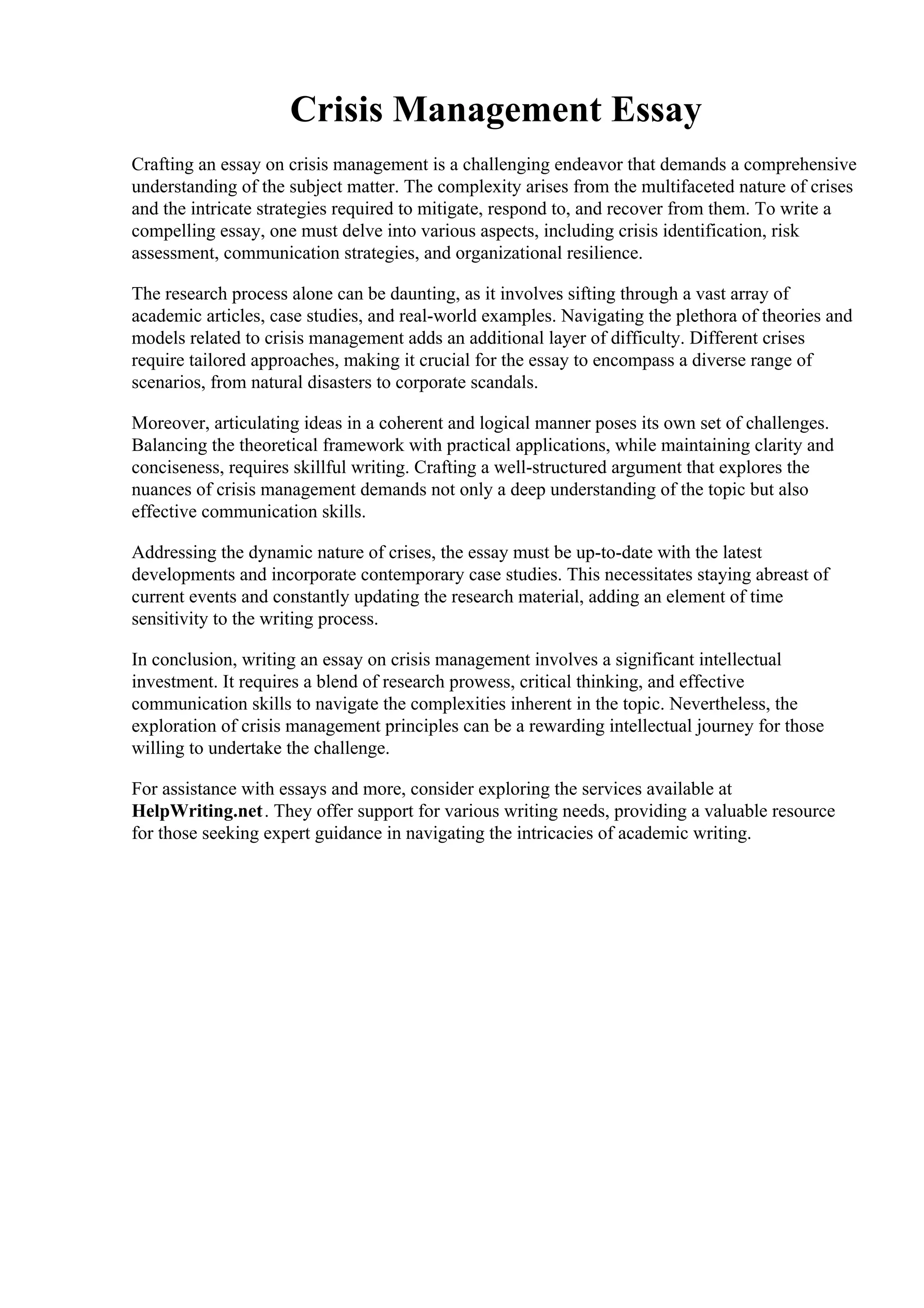 Crisis Management Essay | PDF