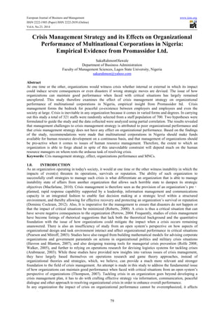 Crisis management strategy and its effects on organizational ...