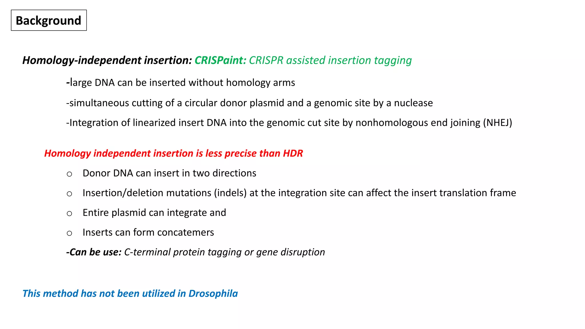 Homology independent insertion (CRISPaint) | PPTX