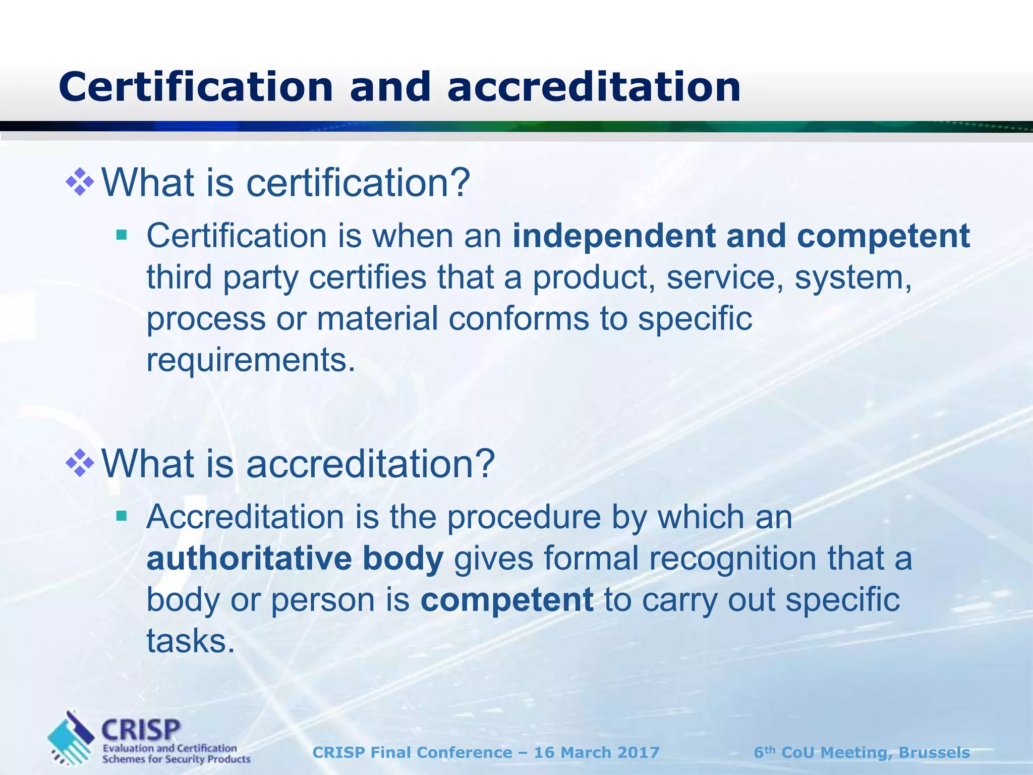 Standardisation and certification basics | PPTX