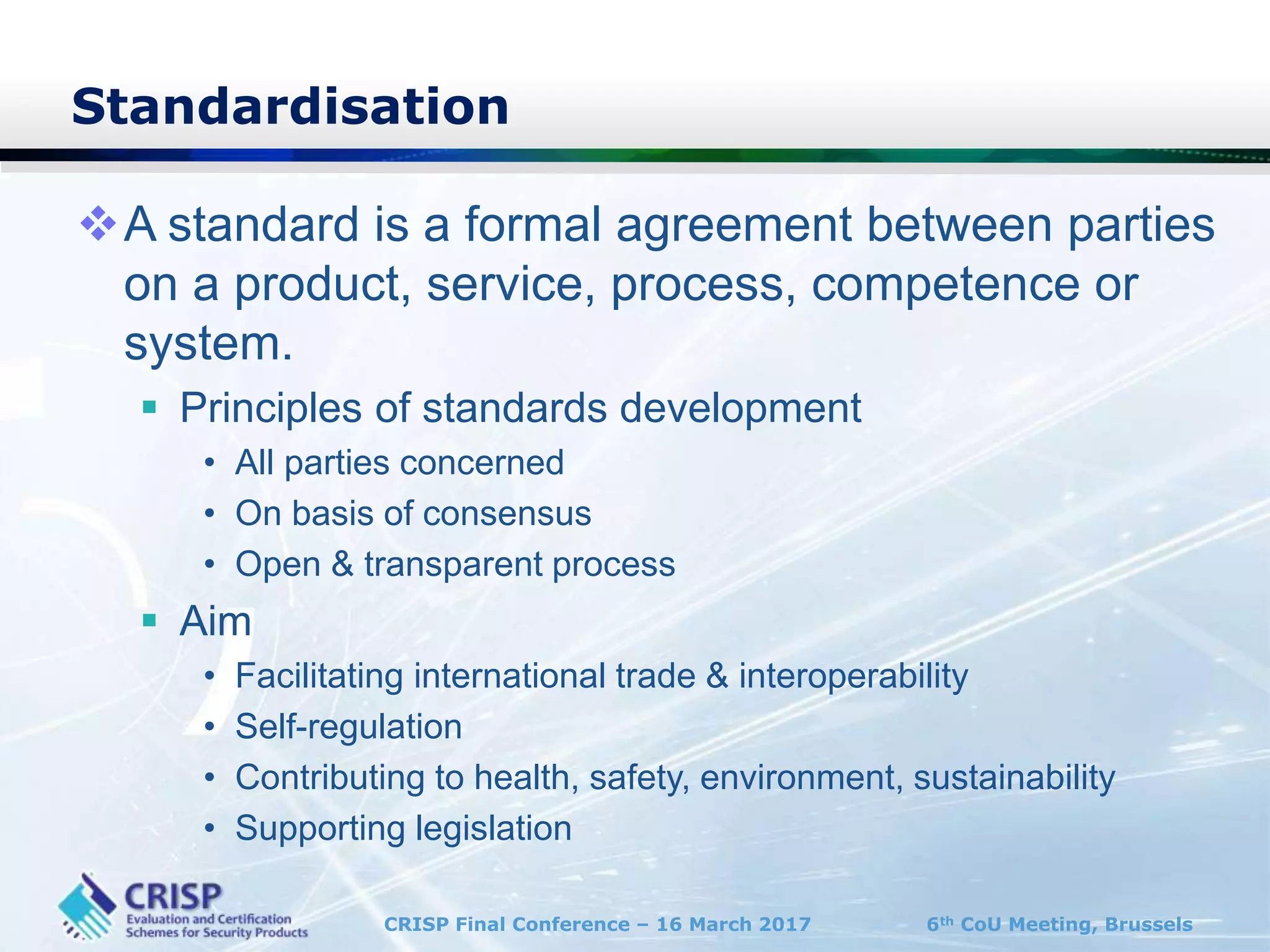 Standardisation and certification basics | PPTX