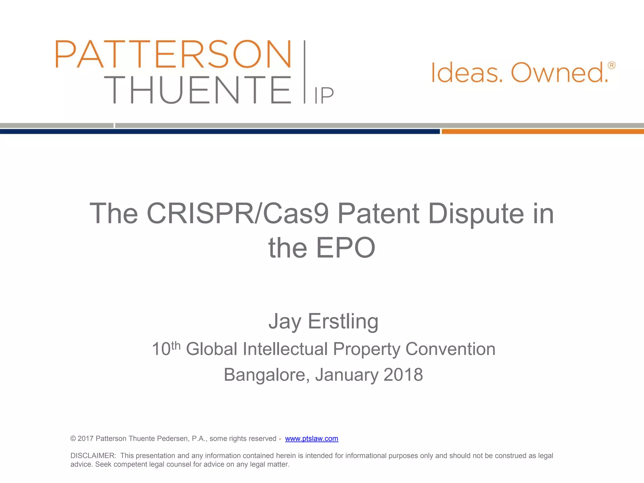 The CRISPR/Cas9 Patent Dispute in the EPO Presentation | PDF