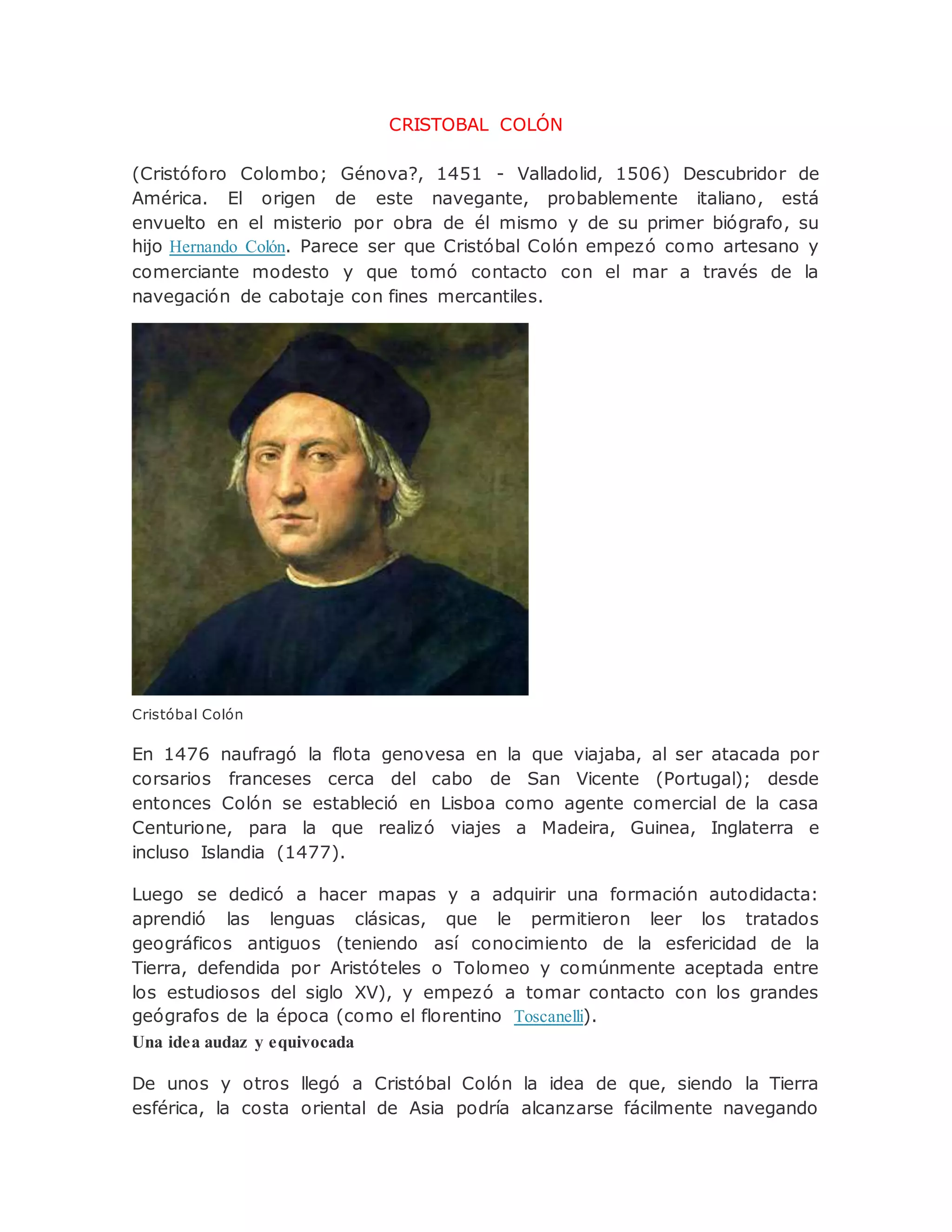 Cristobal colón, Biografia | DOCX