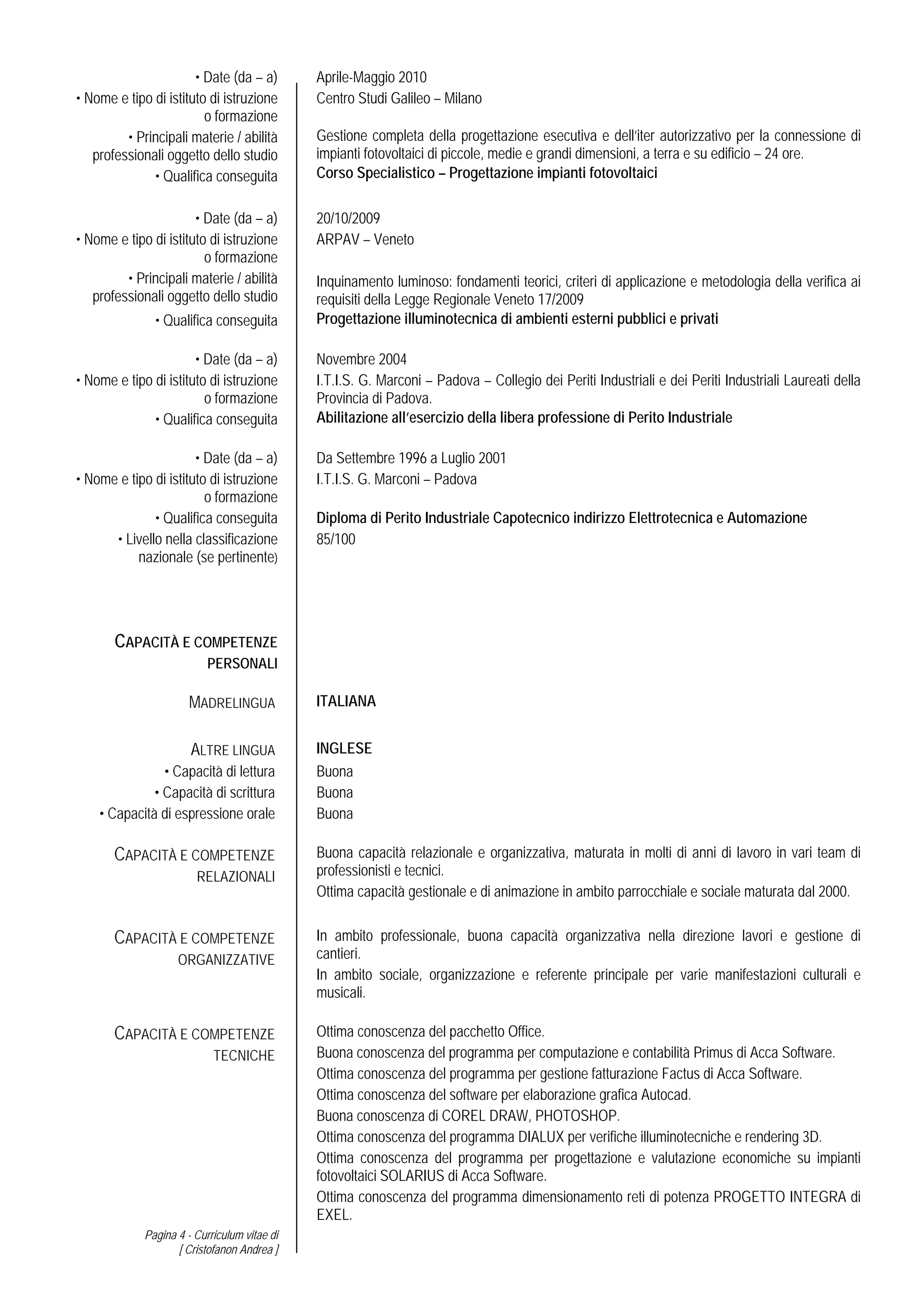 Cristofanon Andrea - Curriculum Vitae - Nov.2013
