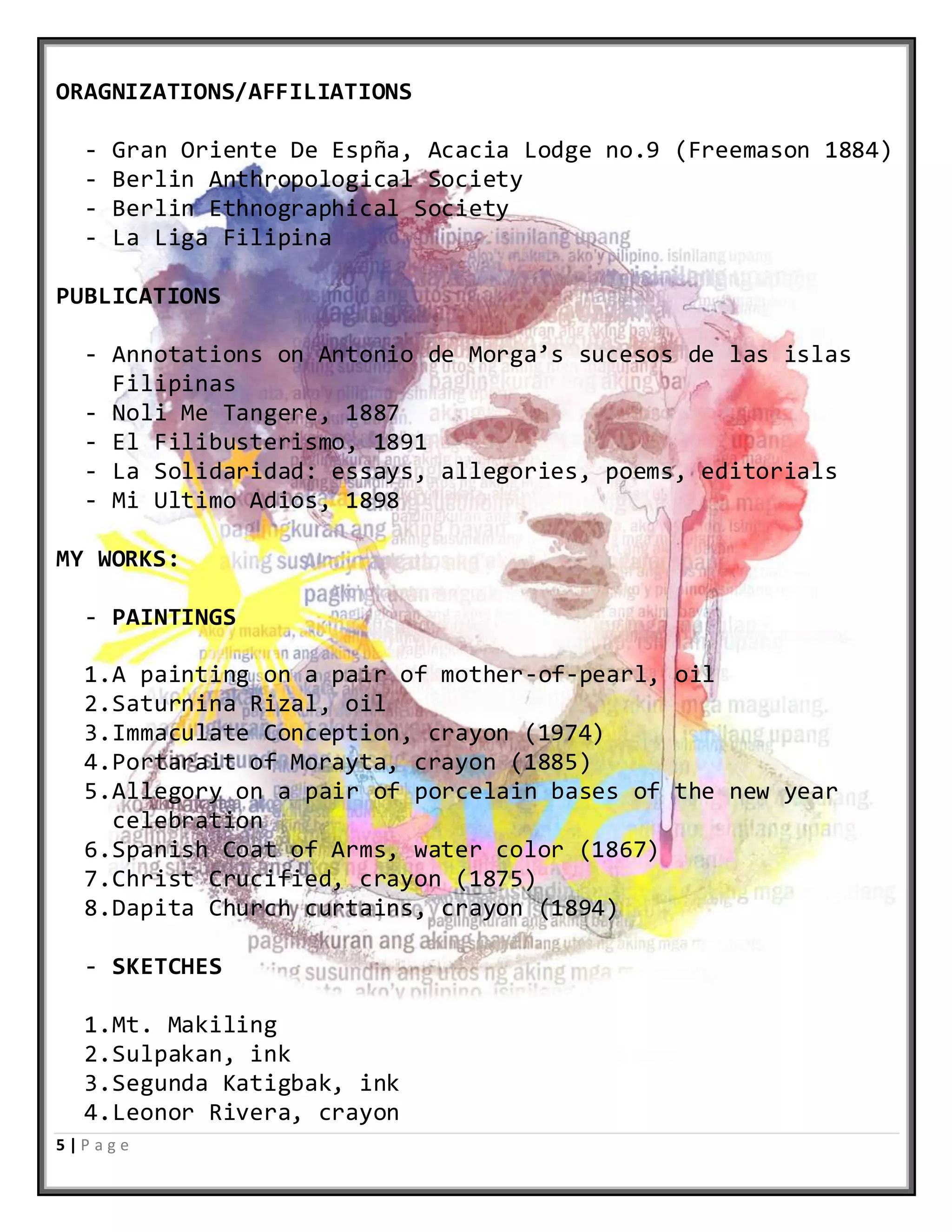 Life and Works of Rizal - Simple Biodata Complete | DOCX