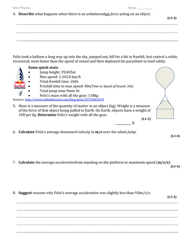 Red Bull Stratos: Freefall Physics | DOCX | Physics | Science