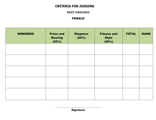 Pageant Judging Form