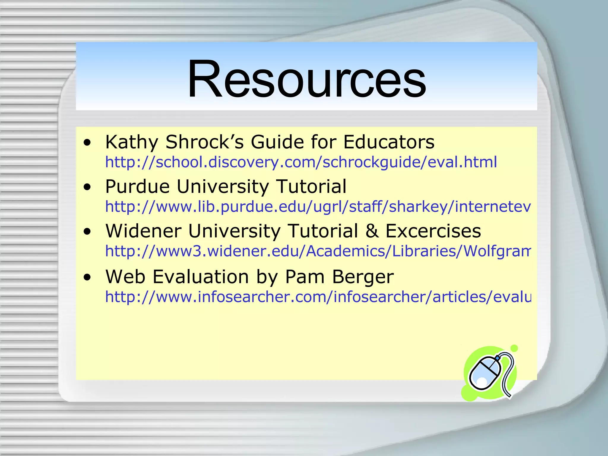Criteria for Web Site Evaluation | PPT