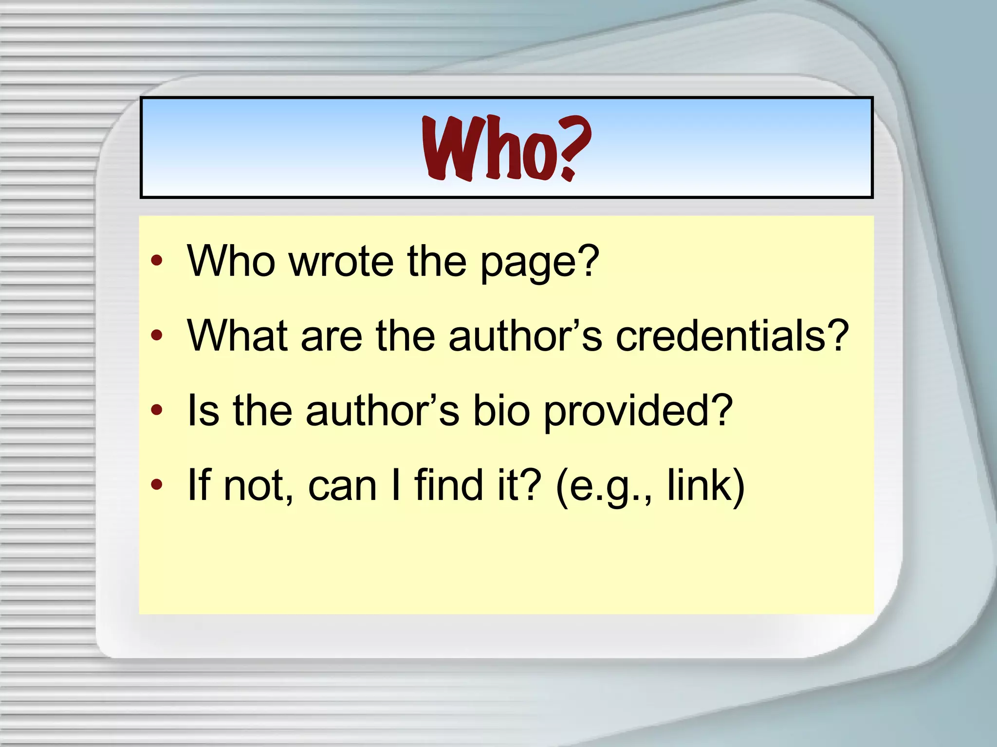 Criteria for Web Site Evaluation | PPT