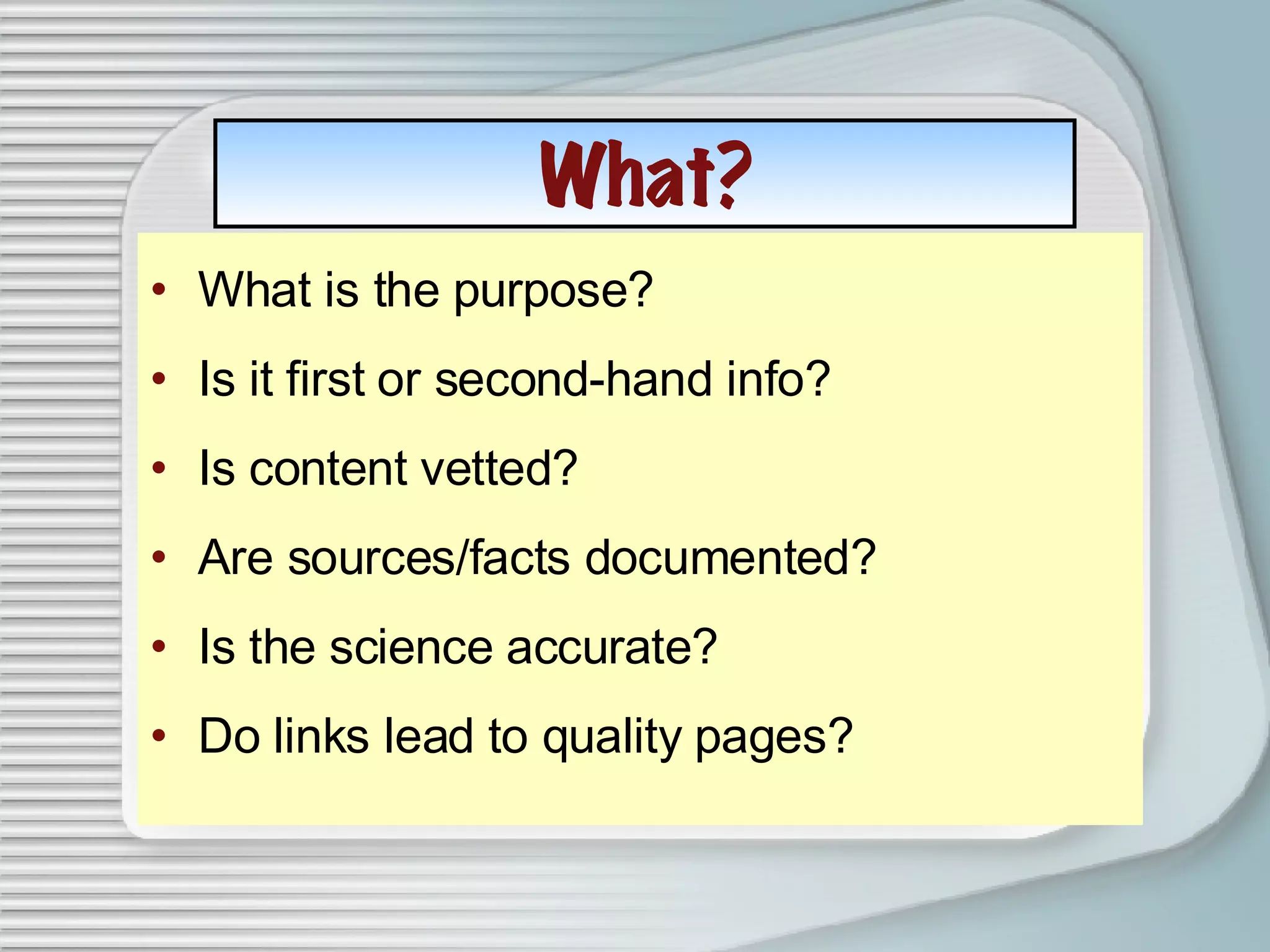 Criteria for Web Site Evaluation | PPT