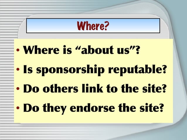 Criteria for Web Site Evaluation | PPT