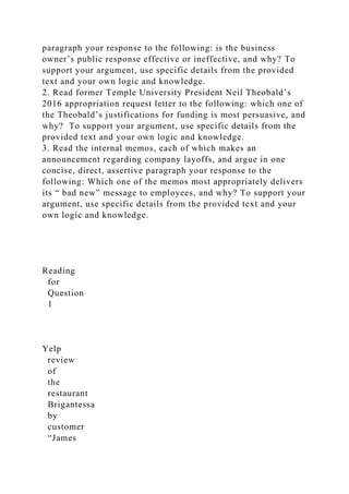 Criteria1. Clear, logical, assertive topic sentence (first o.docx