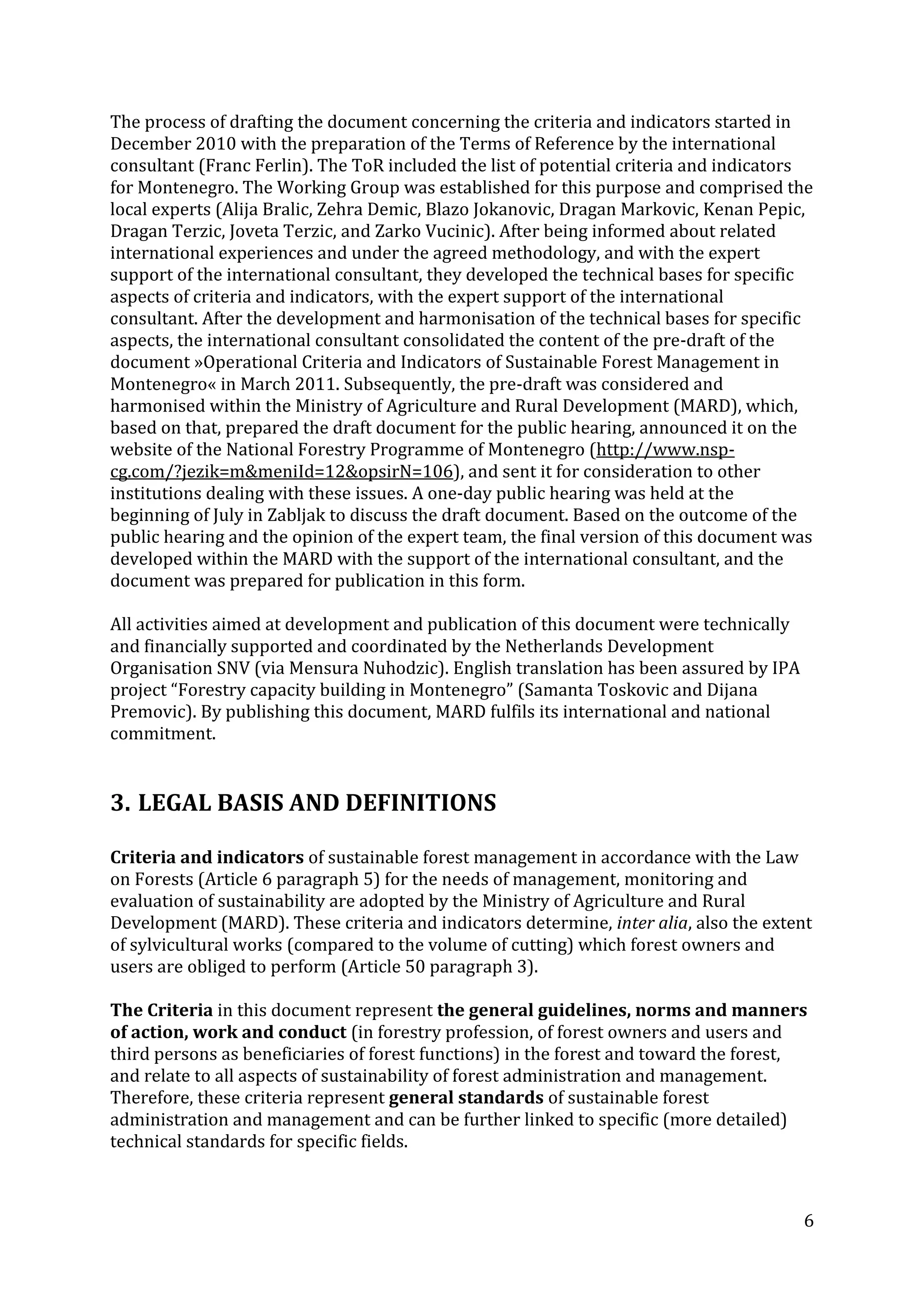 Criteria and indicators of sustainable forest management in Montenegro ...