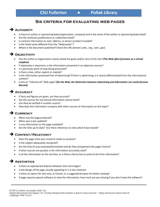 Criteria for evaluating web pages | PDF