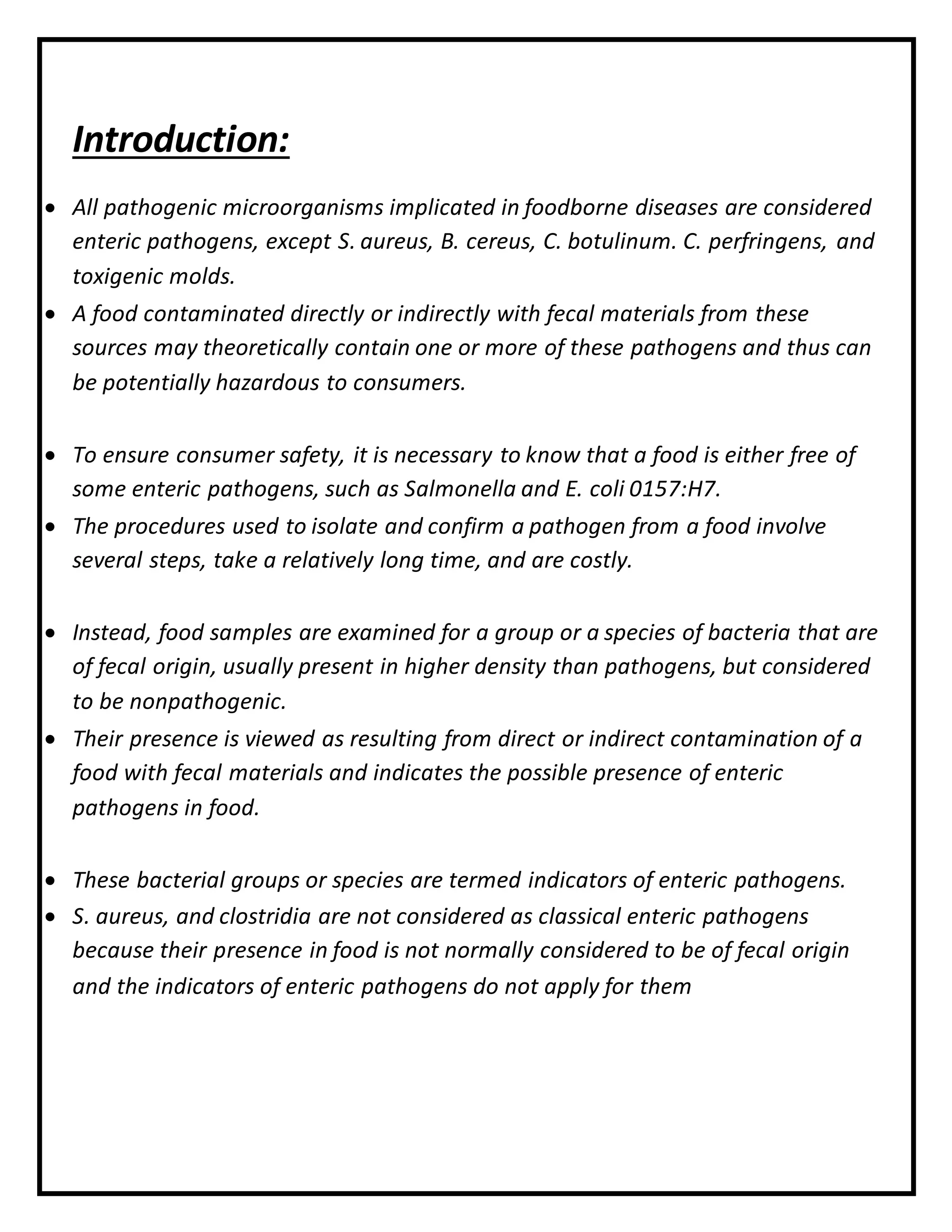 Criteria for ideal indicators for pathogenic microorganisms in food | DOCX