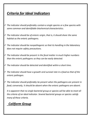 Criteria for ideal indicators for pathogenic microorganisms in food | DOCX