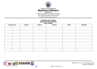 CRITERIA FOR JUDGING POEM WRITING IN SHS | DOCX