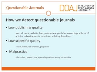 Criteria for open access publishing and indexing in DOAJ | PPT