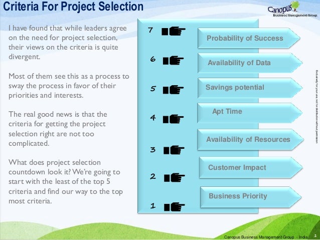 Criteria for Project Selection | Canopus Business Management Group