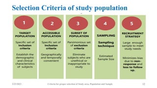 Criteria for proper selection of Study area, Population and Sample.pptx