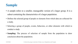 Criteria for proper selection of Study area, Population and Sample.pptx