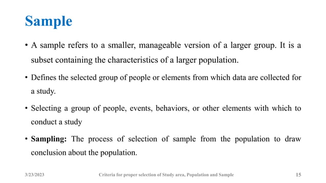 Criteria for proper selection of Study area, Population and Sample.pptx