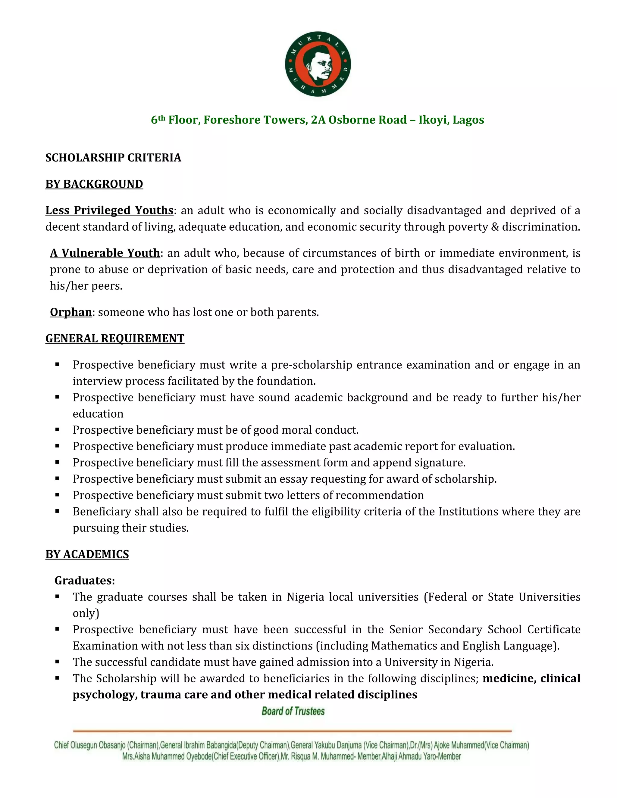 Criteria for scholarship | PDF