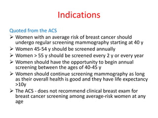 Criteria for suggesting mammogram or ultrasound screening | PPTX