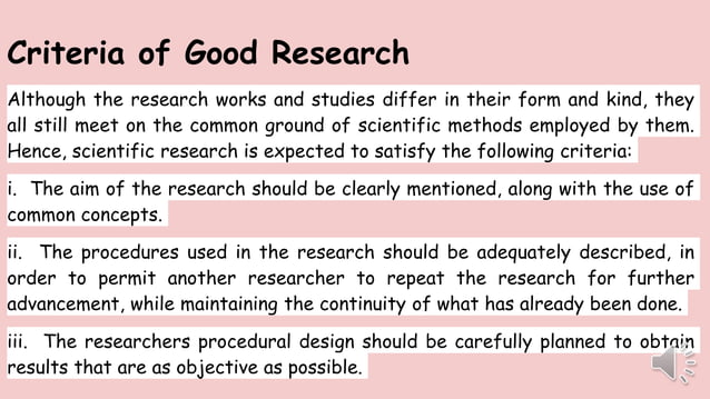Criteria of a good research | PPTX | Science