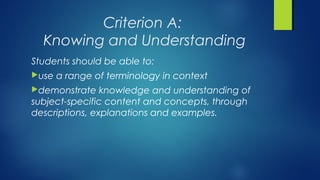 MYP Individuals and Society Criteria of assessment | PPT