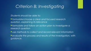 MYP Individuals and Society Criteria of assessment | PPT