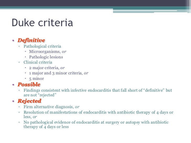 Criteria of endocarditic