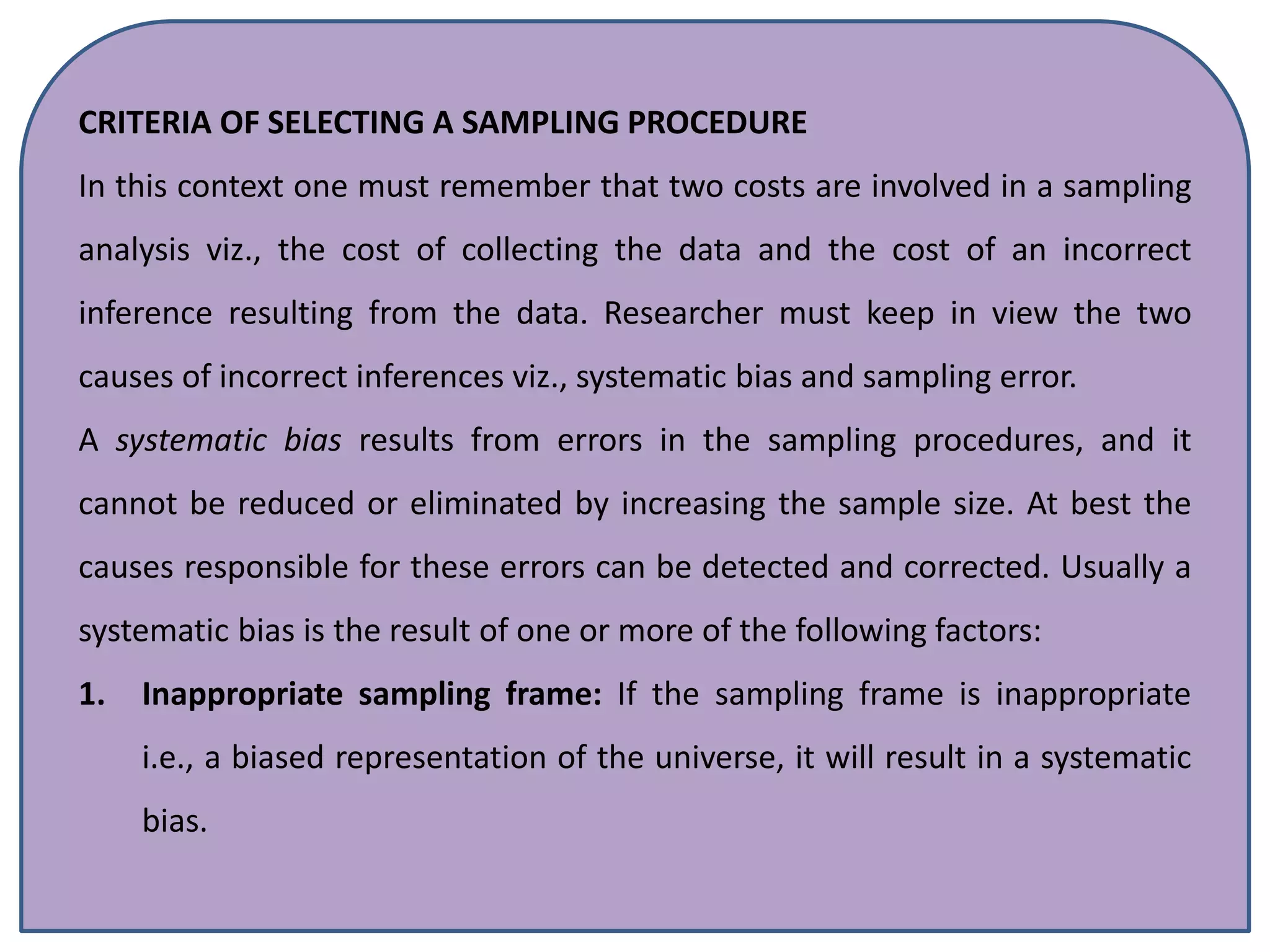 Criteria of selecting a sampling procedure | PPTX