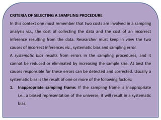 Criteria of selecting a sampling procedure | PPTX