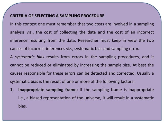 Criteria of selecting a sampling procedure | PPTX | Science