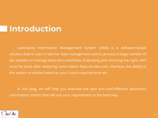 Criteria to Choose best Laboratory Information Management System | PDF