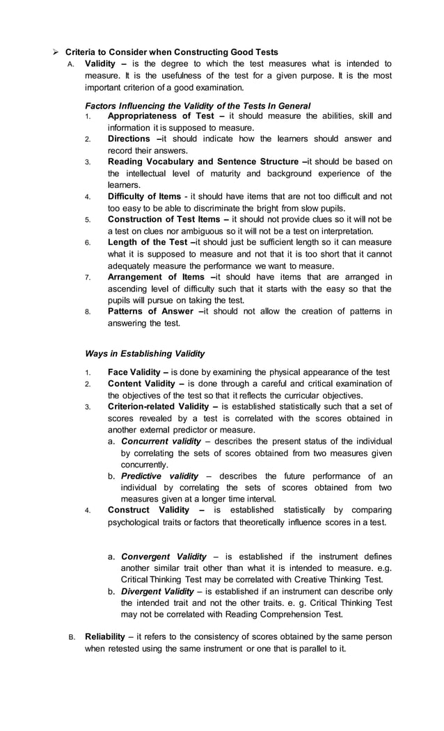 Criteria to consider when constructing good tests | DOCX