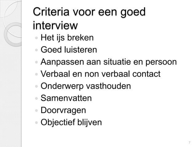 Criteria voor interview | PPT