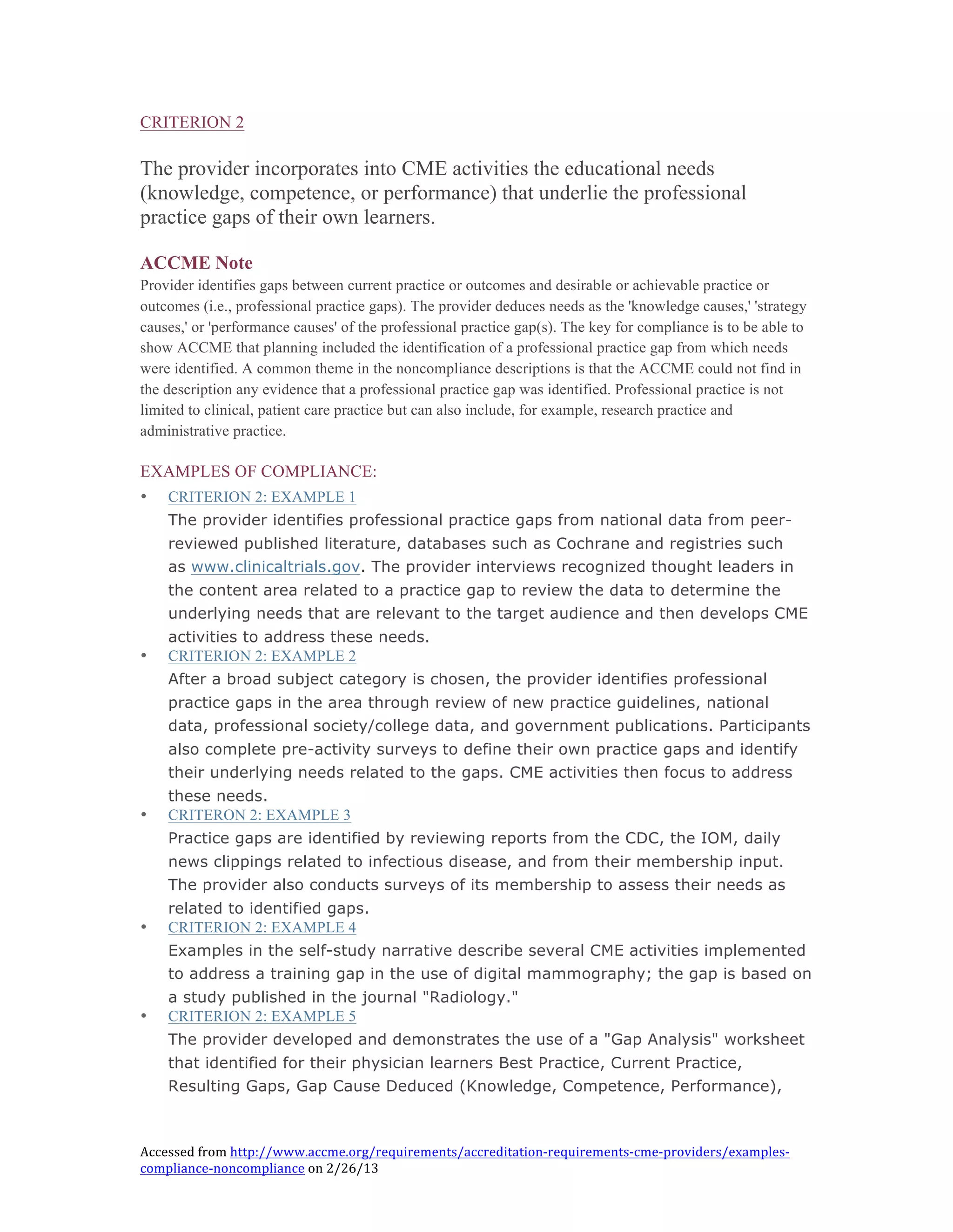 ACCME Criterion 2 (Examples of Compliance) | PDF