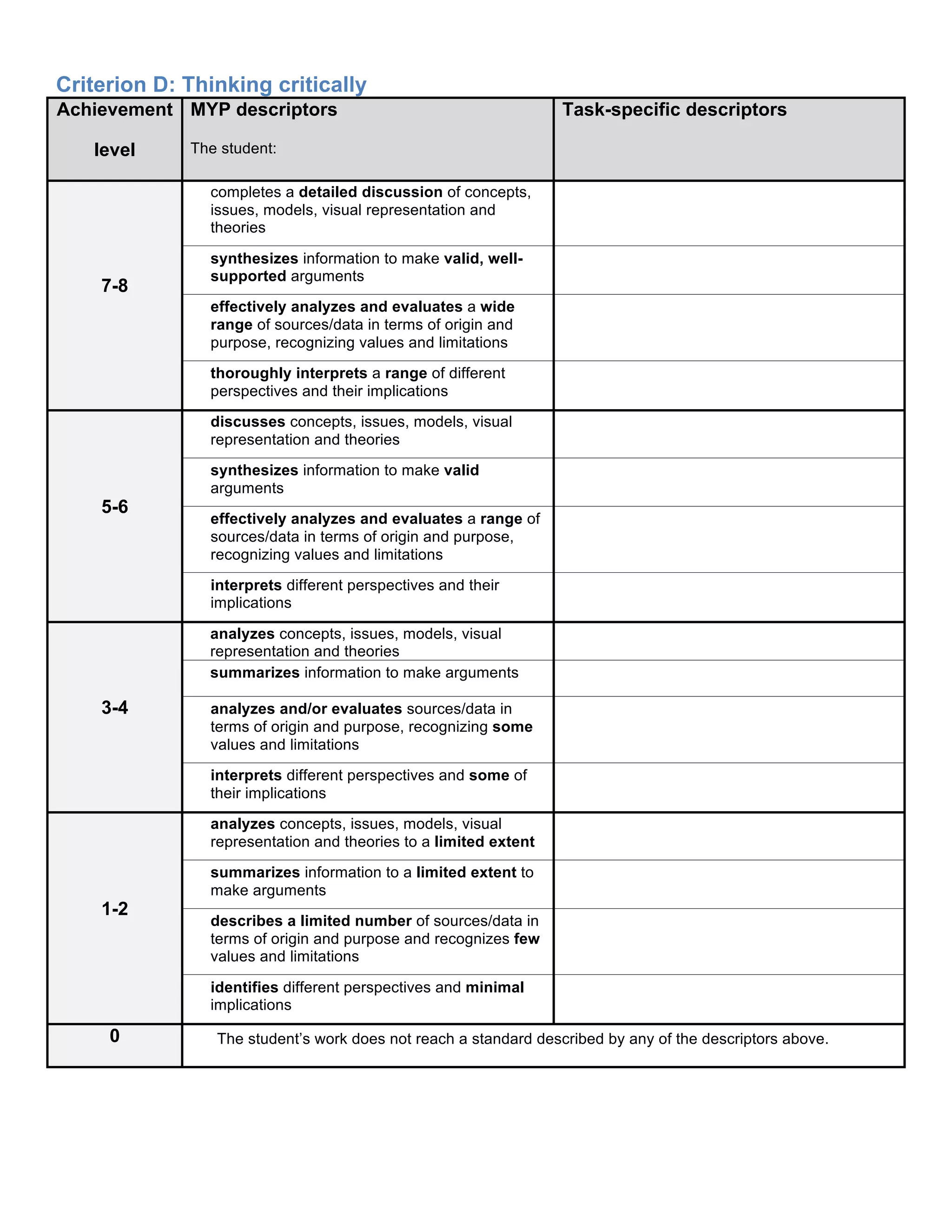 Criterion C: Thinking Critically | PDF
