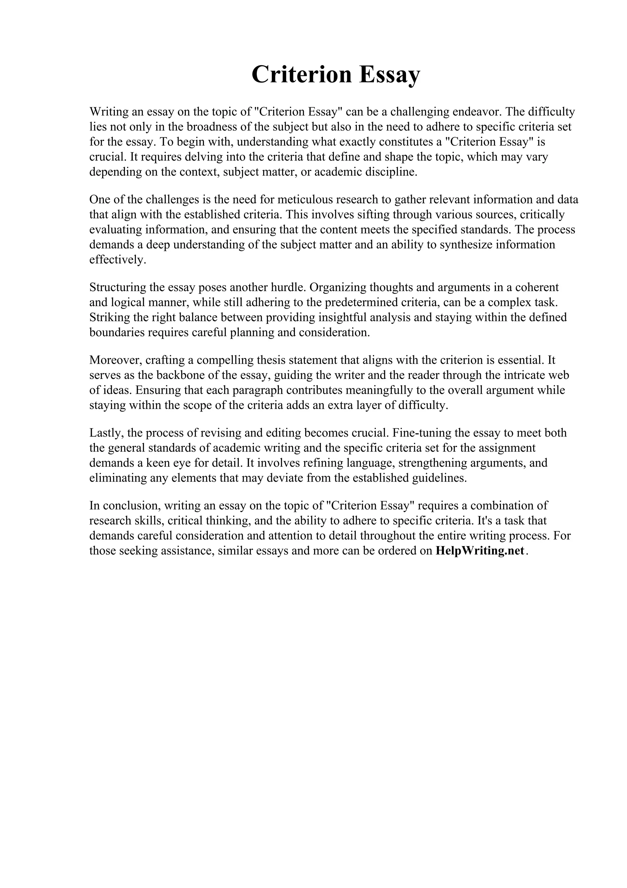 Criterion Essay. 023 Essay Example Criteria In Writing An Thatsnotus | PDF