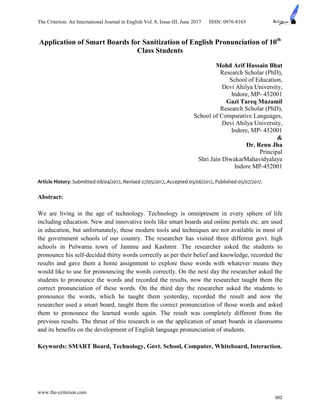 Dr. Mohd Arif Hussain Bhat (Criterion paper UGC APPROVED | PDF