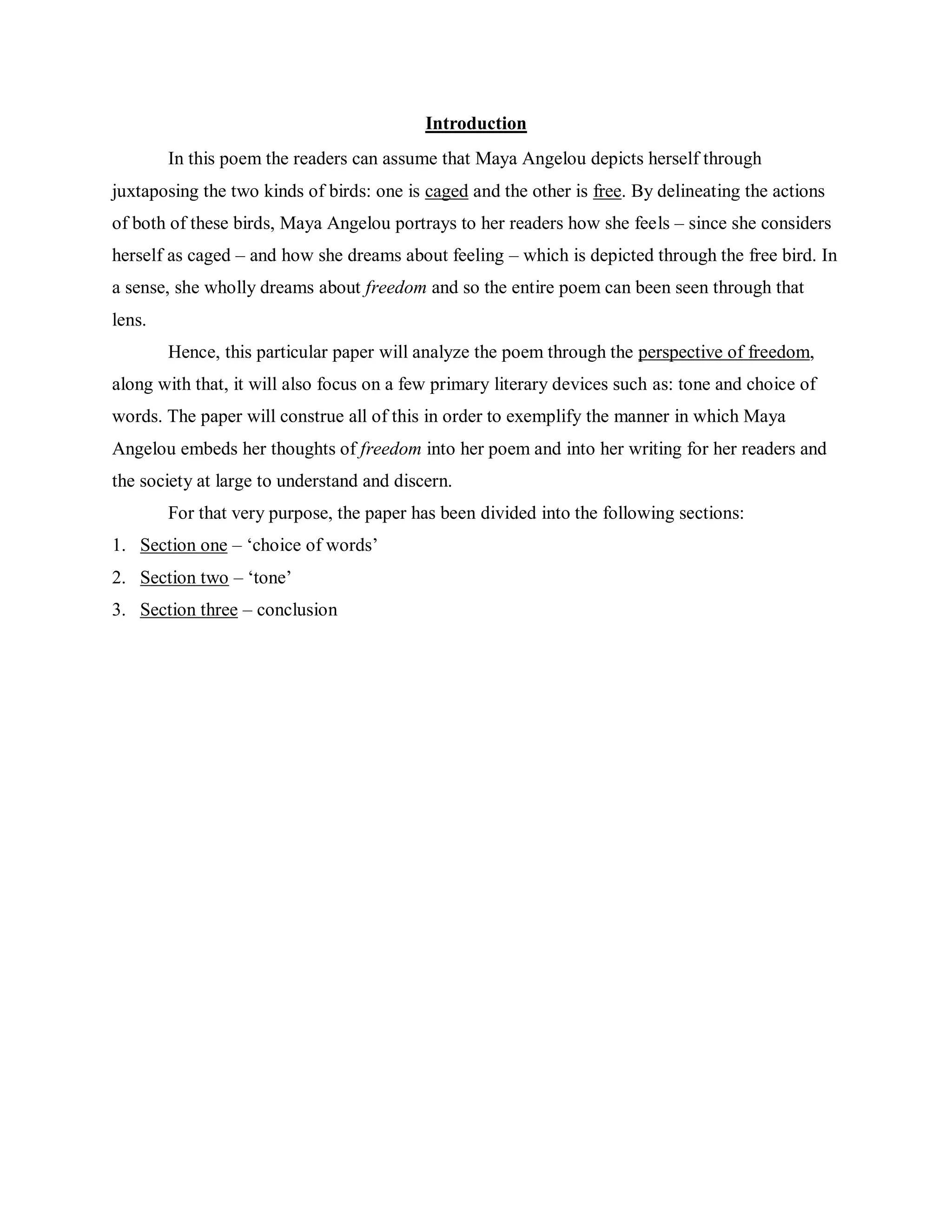 Critial analysis of the poem 'caged bird' by maya angelou through the ...