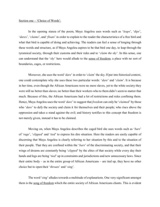 Critial analysis of the poem 'caged bird' by maya angelou through the ...