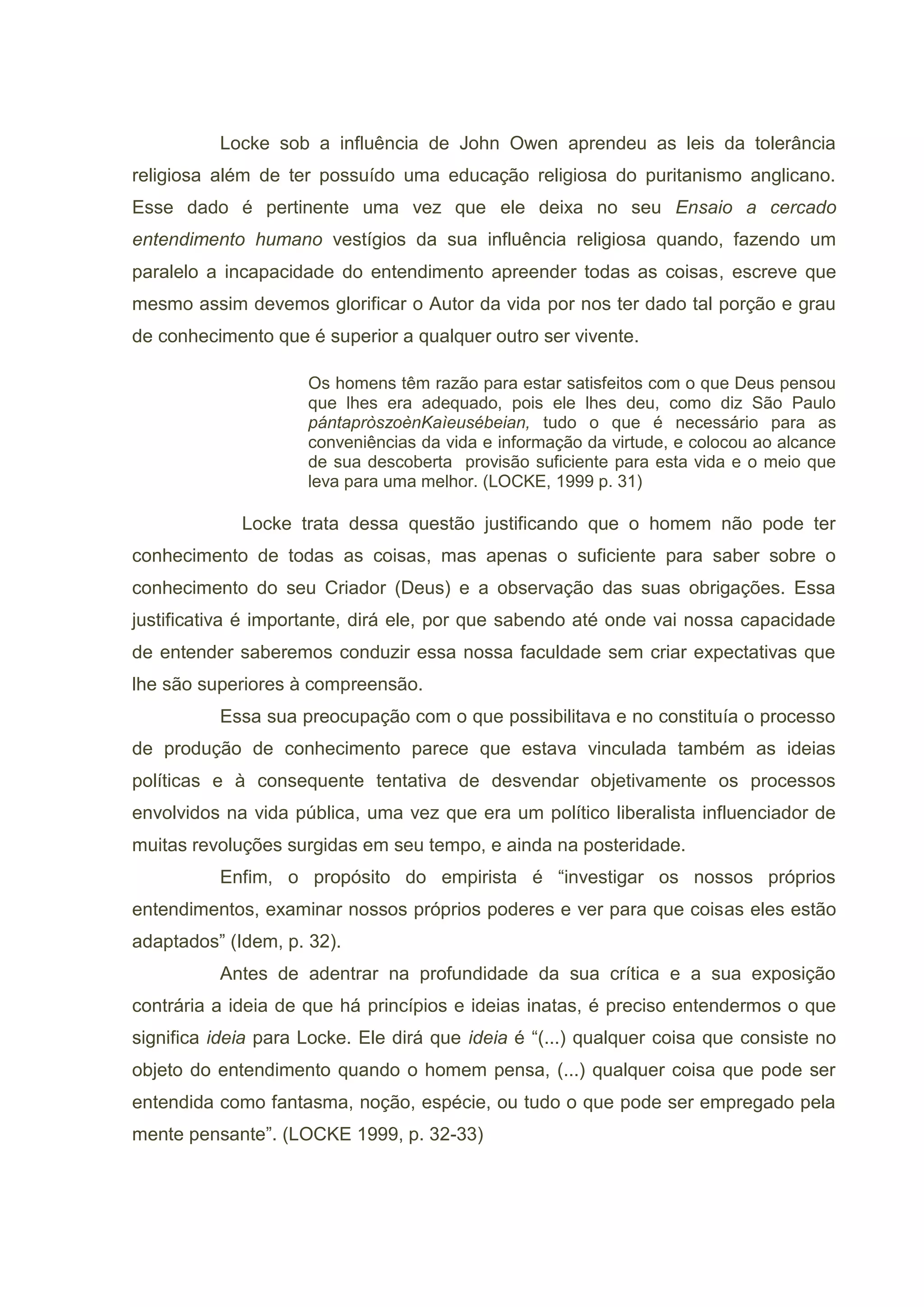 ARTIGO: Critica de Jonh Locke ao inatismo | PDF